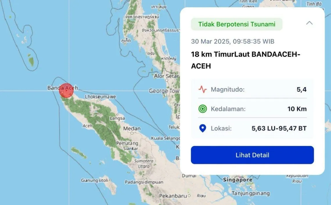Gempa 5,4 Magnitudo Guncang Banda Aceh, Terasa Hingga ke Sabang - punca.co